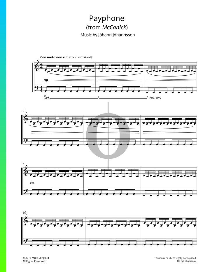 Payphone Piano Sheet Music from McCanick by Jóhann Jóhannsson - OKTAV