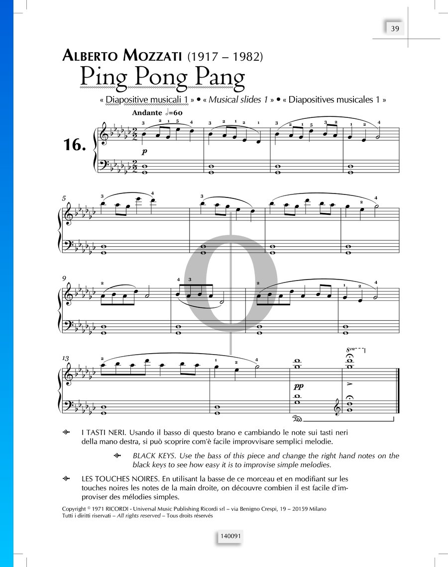 Musical slides, No. 1: Ping Pong Pang (Alberto Mozzati) Piano Sheet ...