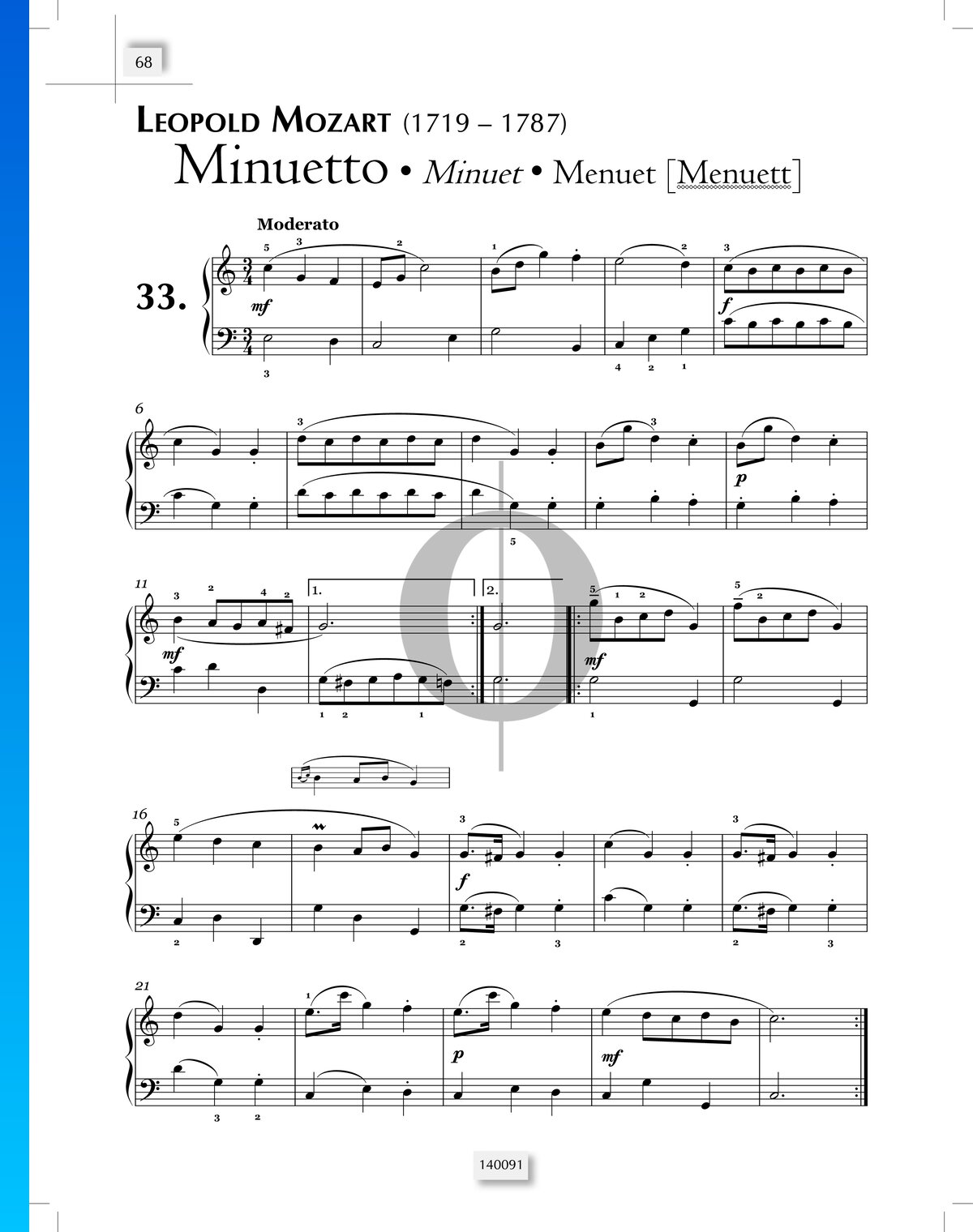 Menuet » Leopold Mozart - Partitions de piano - OKTAV