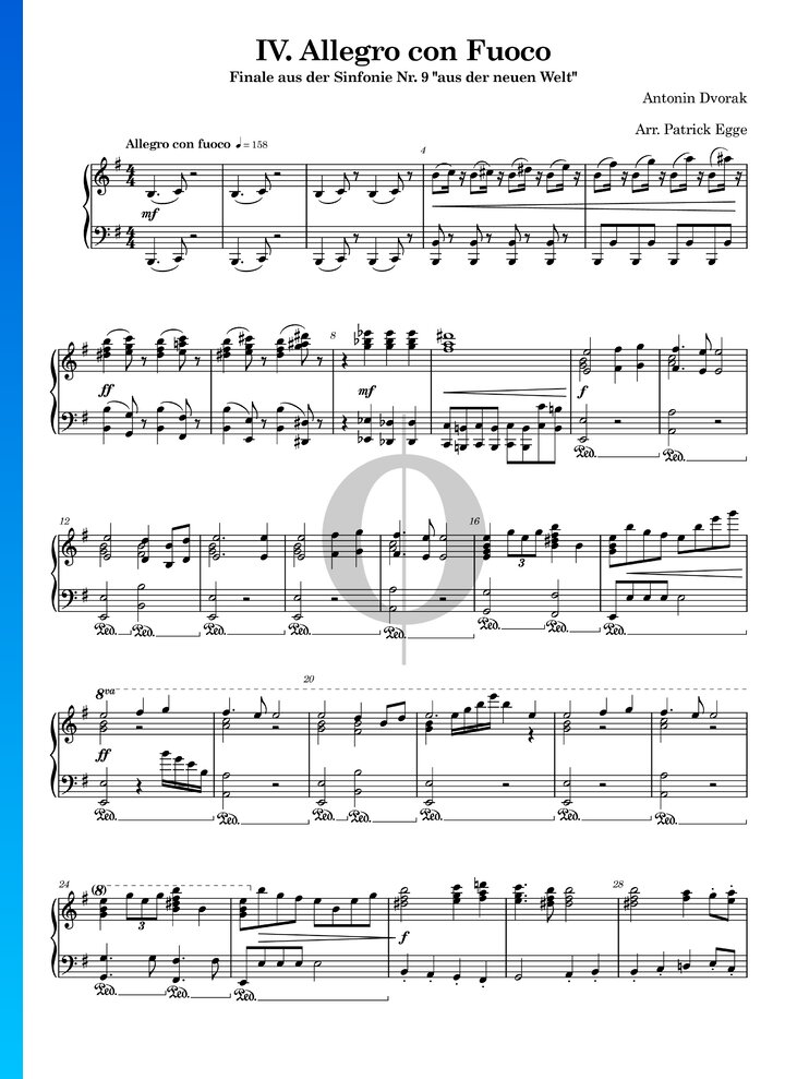 Symphony No. 9 (From The New World), Op. 95: 4. Allegro con fuoco (Antonín Dvořák) Piano Sheet ...