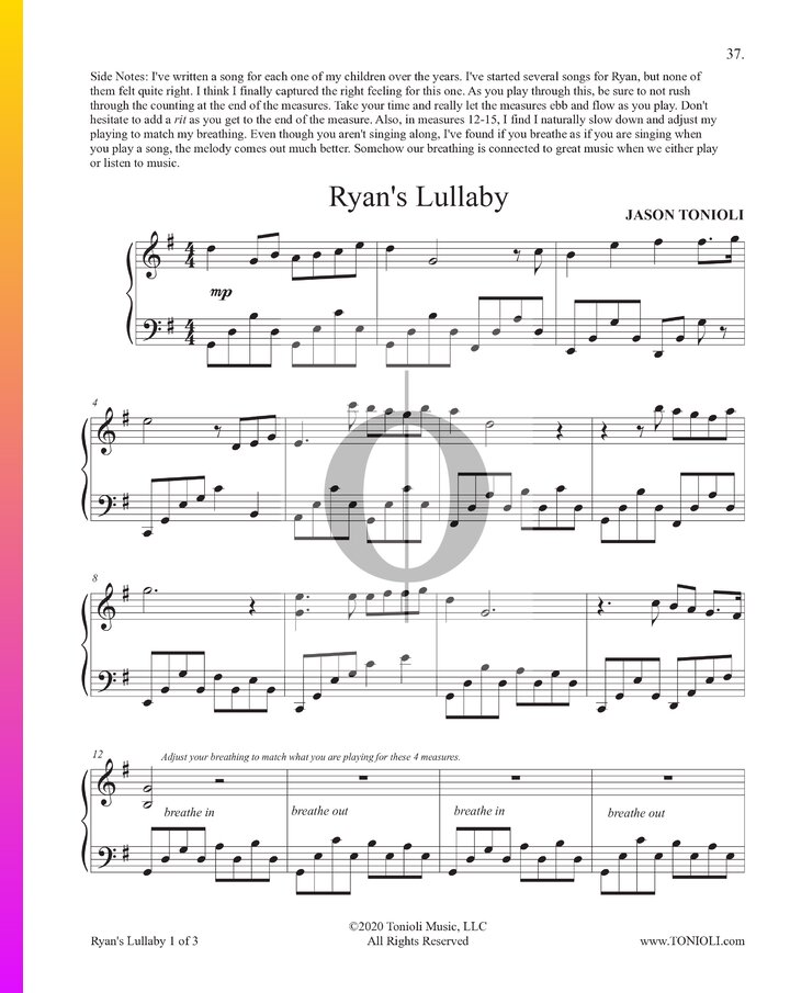 Ryan's Lullaby (Jason Tonioli) Piano Sheet Music - OKTAV