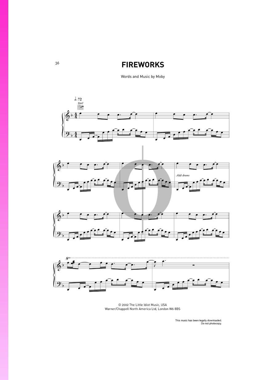 Fireworks (Moby) Piano Sheet Music - OKTAV