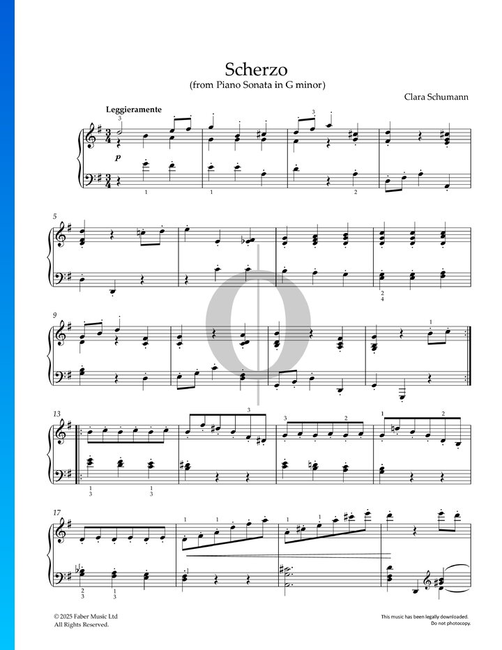 Piano Sonata in G Minor: 3. Scherzo (Clara Schumann) Piano Sheet Music ...