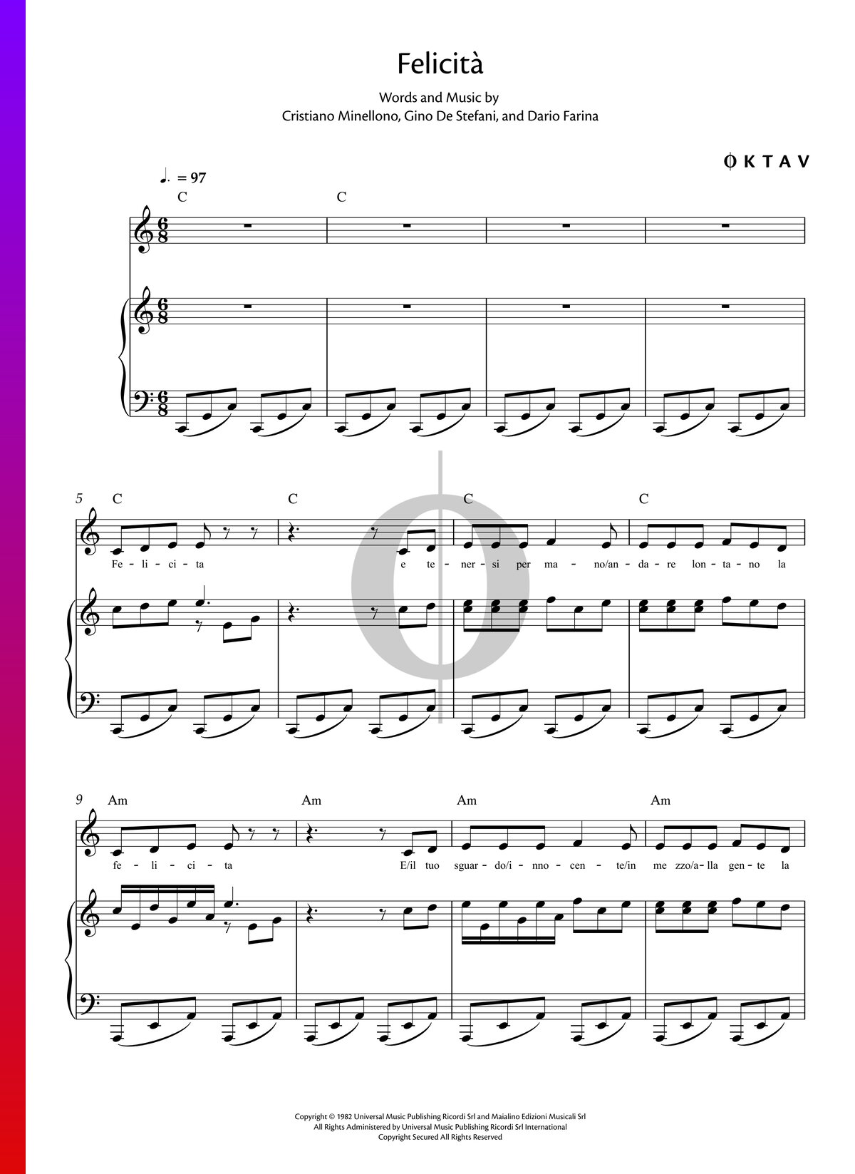 Felicità (Al Bano & Romina Power) Piano Sheet Music - OKTAV