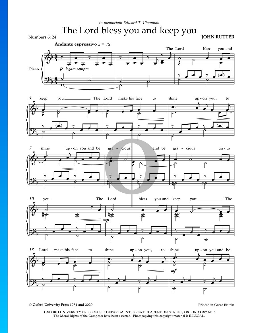 The Lord bless you and keep you (John Rutter) Piano Sheet Music - OKTAV