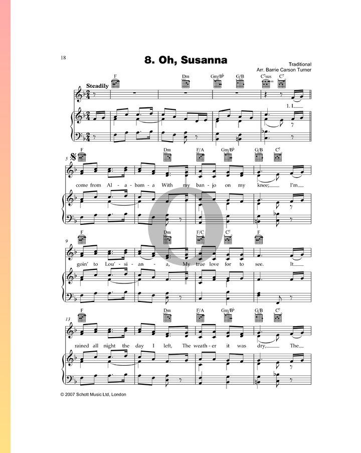 Oh, Susanna (Anonymous) Piano Sheet Music - OKTAV