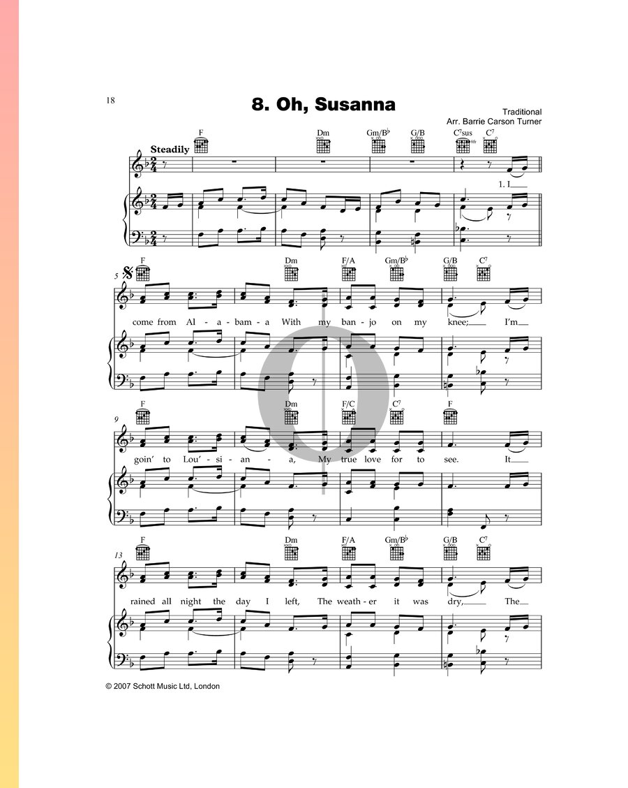 Oh, Susanna (Anonymous) Piano Sheet Music - OKTAV
