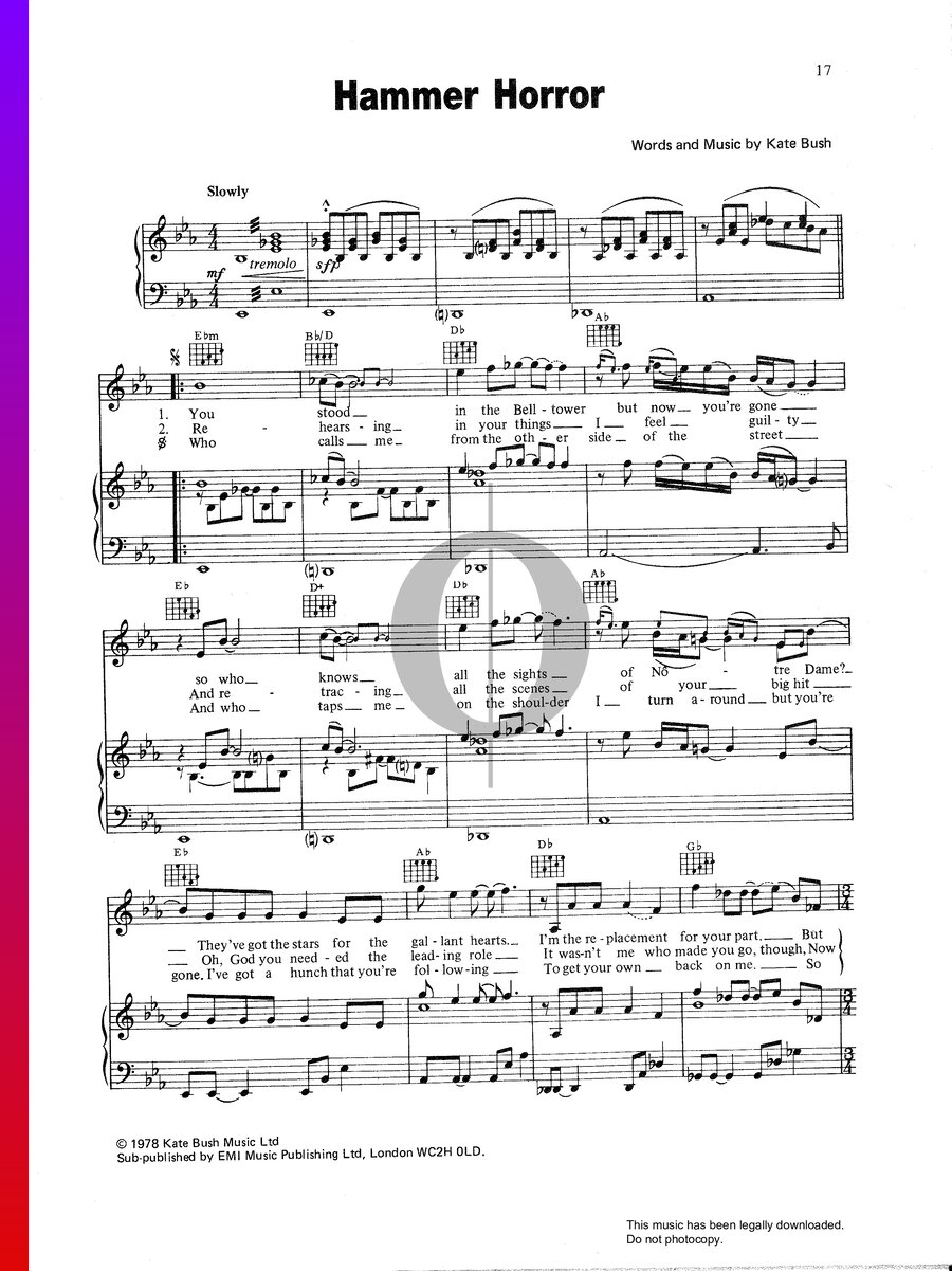 Hammer Horror (Kate Bush) Piano Sheet Music - OKTAV