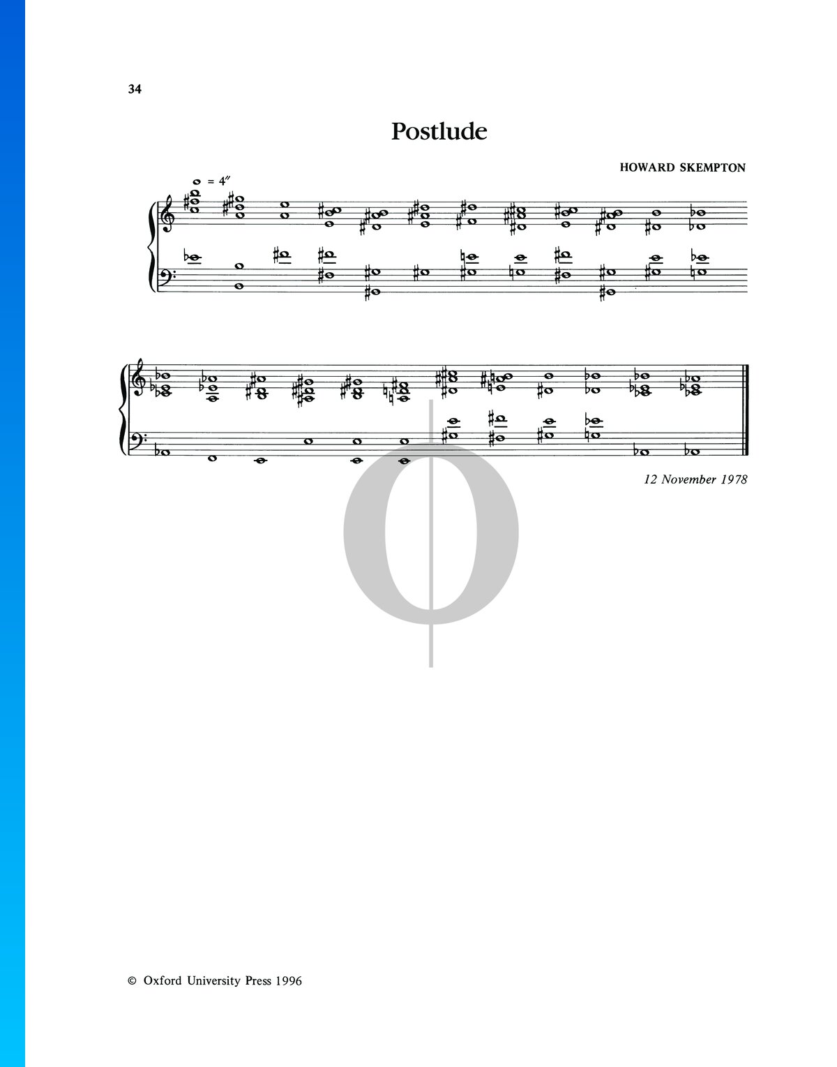 Postlude (Howard Skempton) Piano Sheet Music - OKTAV
