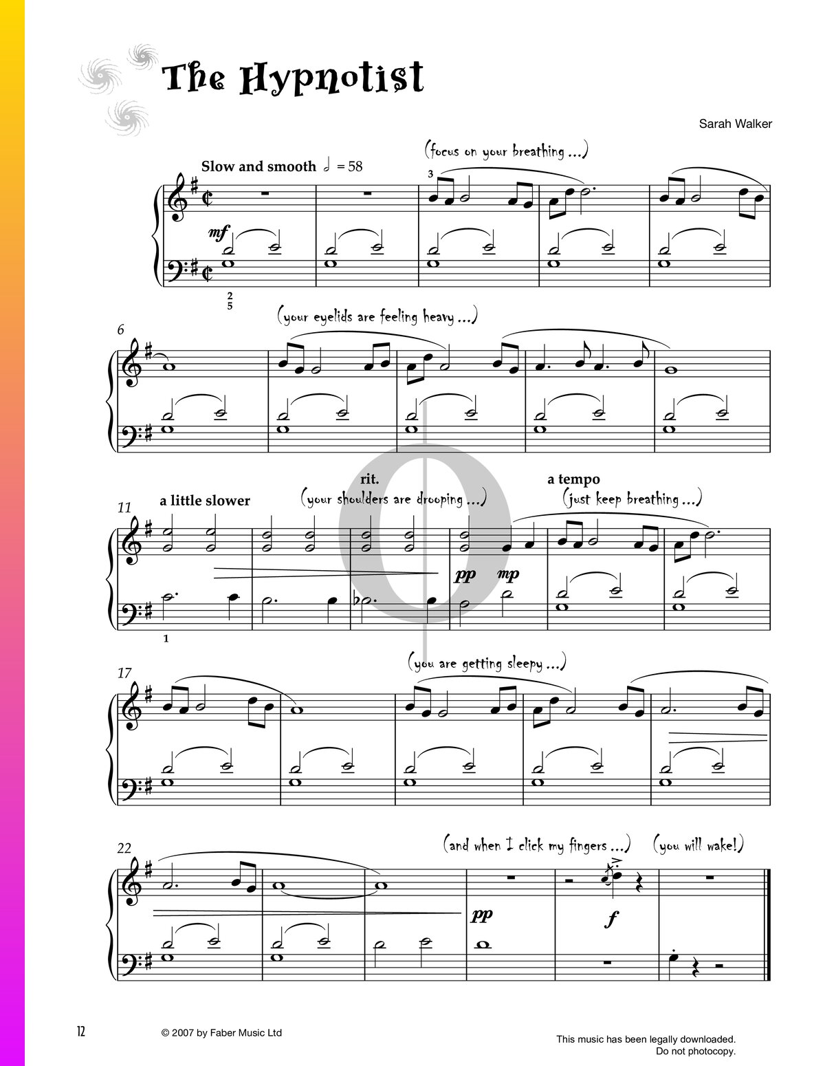 The Hypnotist (Sarah Walker) Piano Sheet Music - OKTAV
