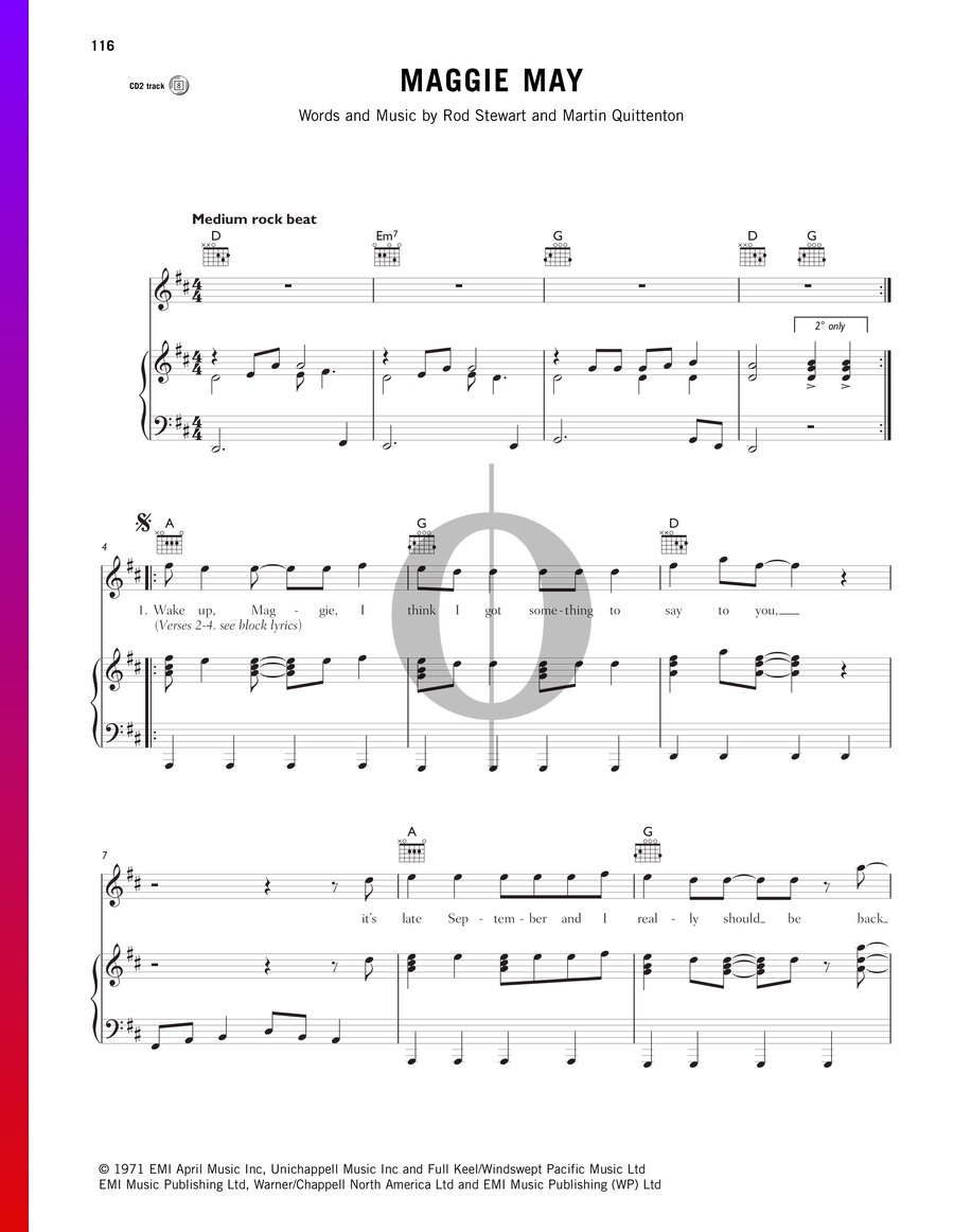 Maggie May (Rod Stewart) Piano Sheet Music - OKTAV