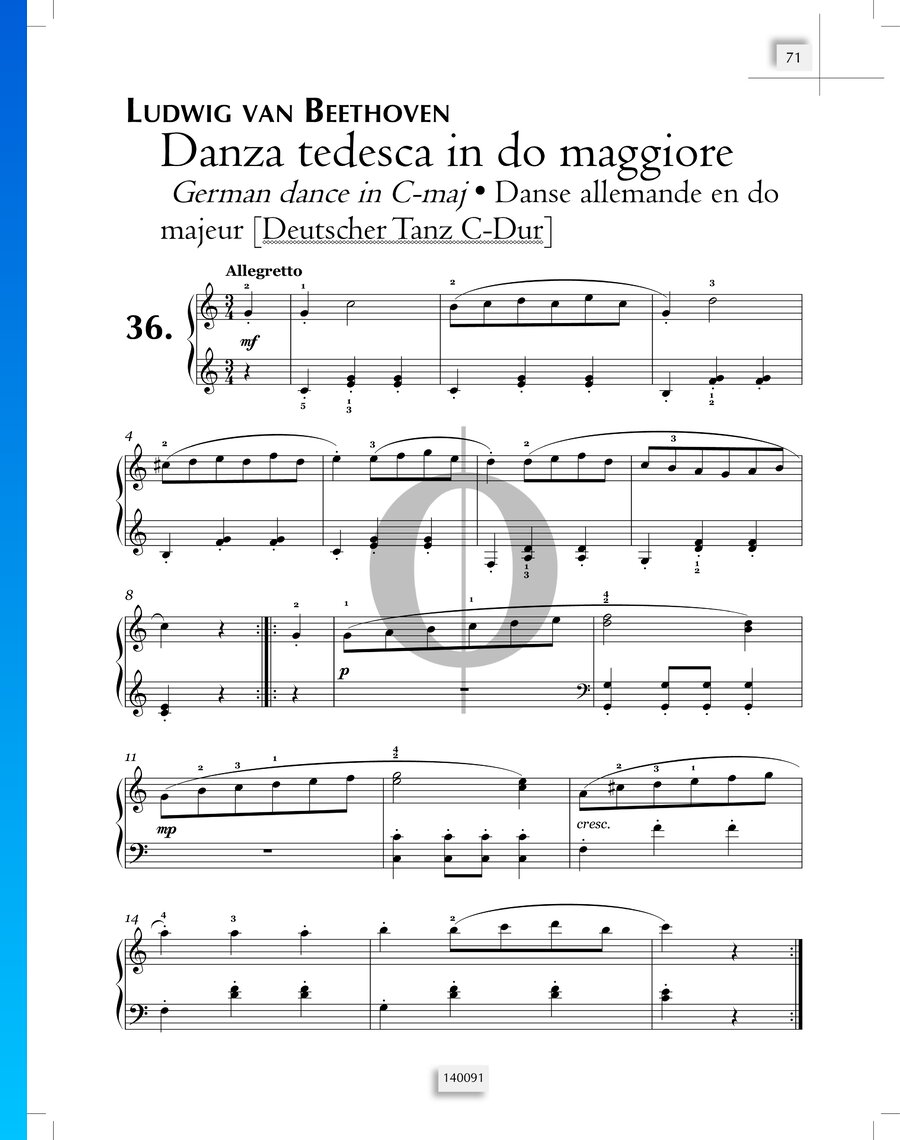German Dance in C Major (Ludwig van Beethoven) Piano Sheet Music - OKTAV