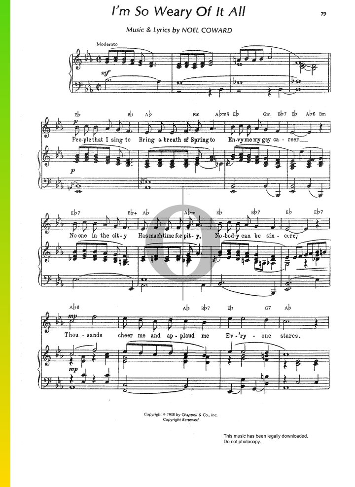 I'm So Weary Of It All (Noël Coward) Piano Sheet Music - OKTAV