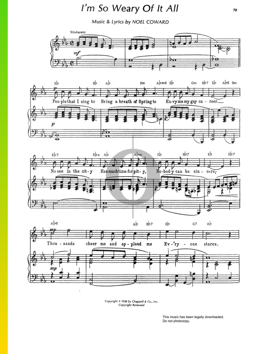 I'm So Weary Of It All (Noël Coward) Piano Sheet Music - OKTAV