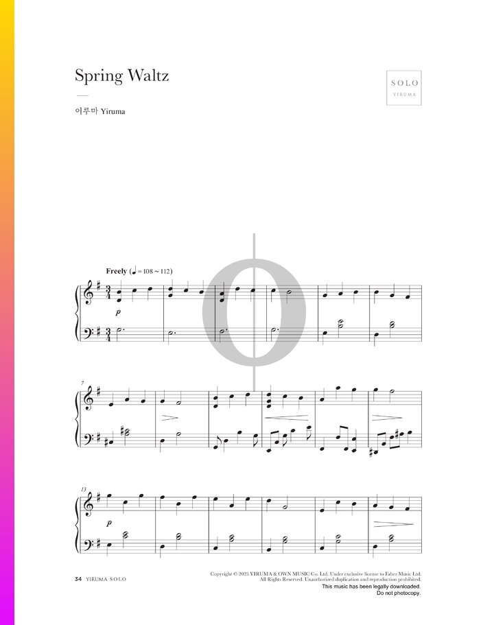 Spring Waltz (Yiruma) Piano Sheet Music - OKTAV