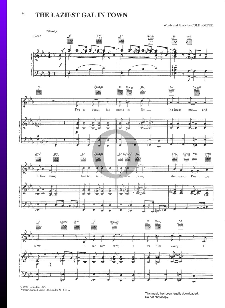 The Laziest Gal In Town (Cole Porter) Piano Sheet Music - OKTAV
