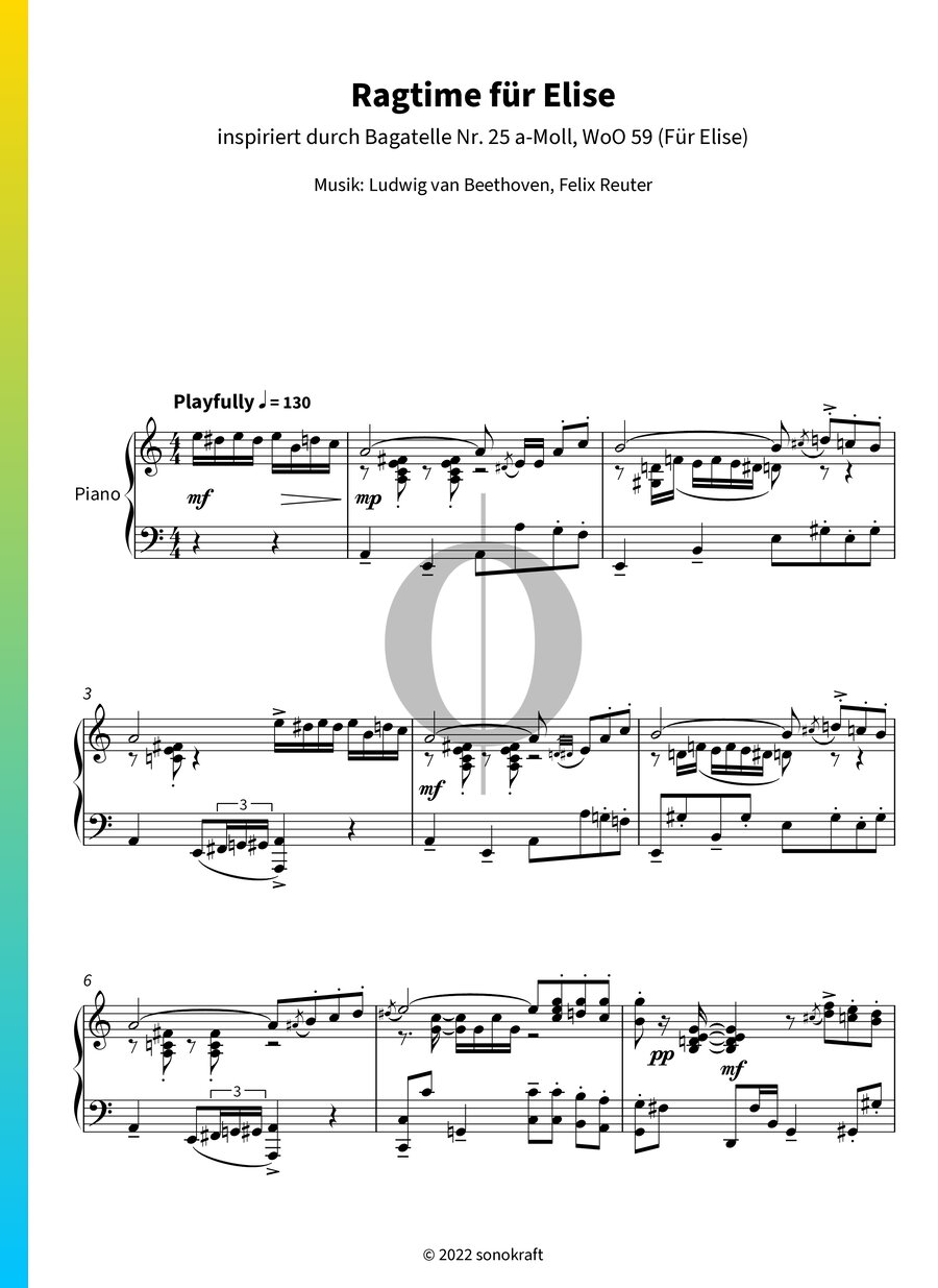 Ragtime für Elise (Felix Reuter) Piano Sheet Music - OKTAV