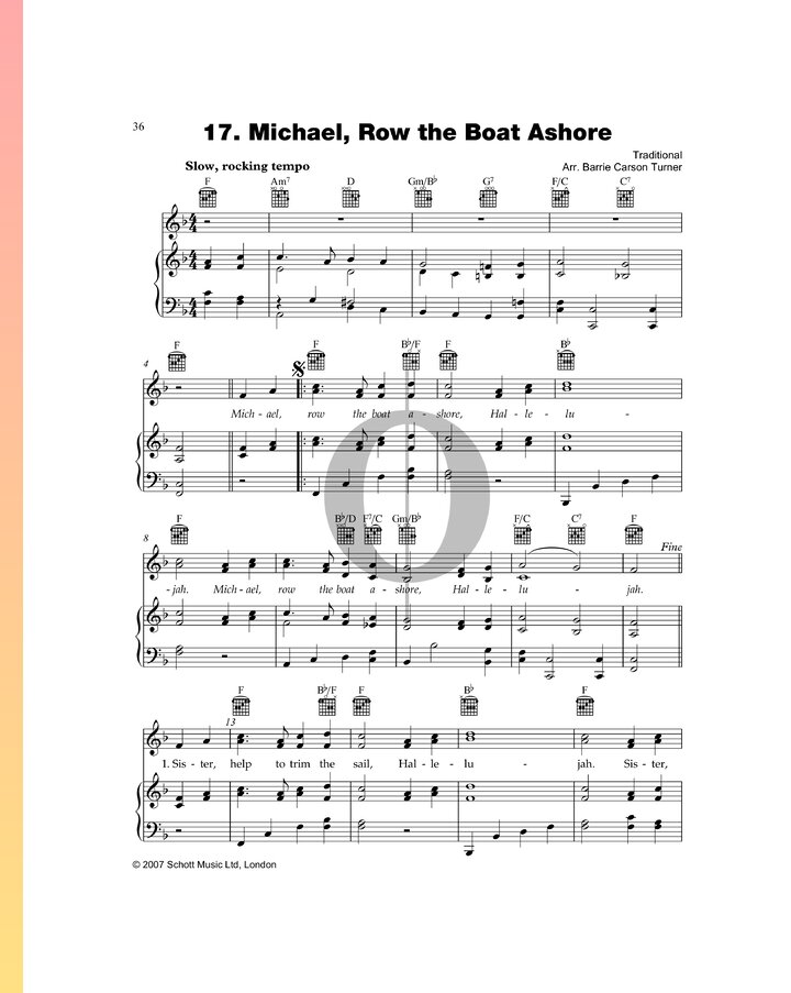 Michael, Row the Boat Ashore (Anonymous) Piano Sheet Music - OKTAV