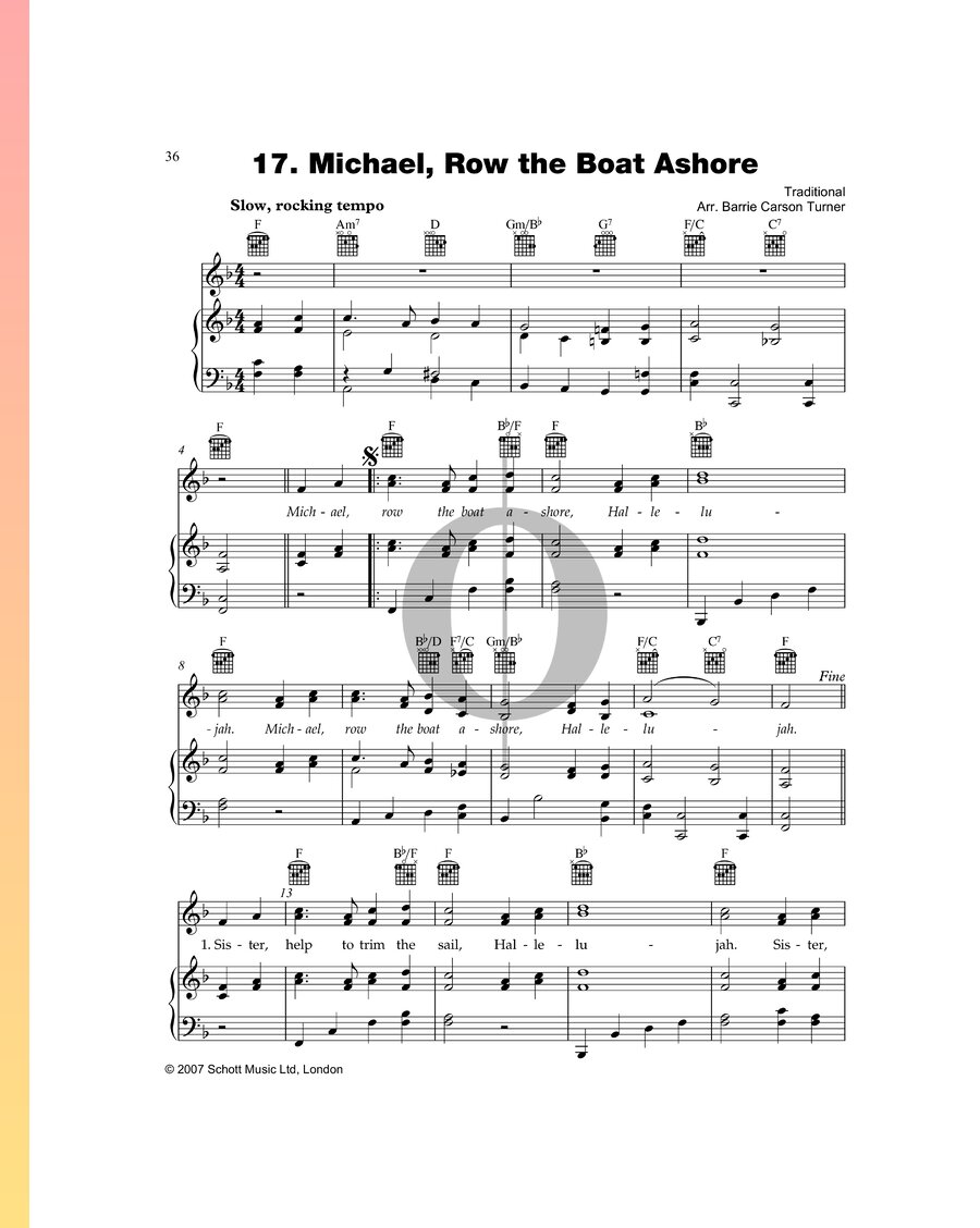 Michael, Row the Boat Ashore (Anonymous) Piano Sheet Music - OKTAV