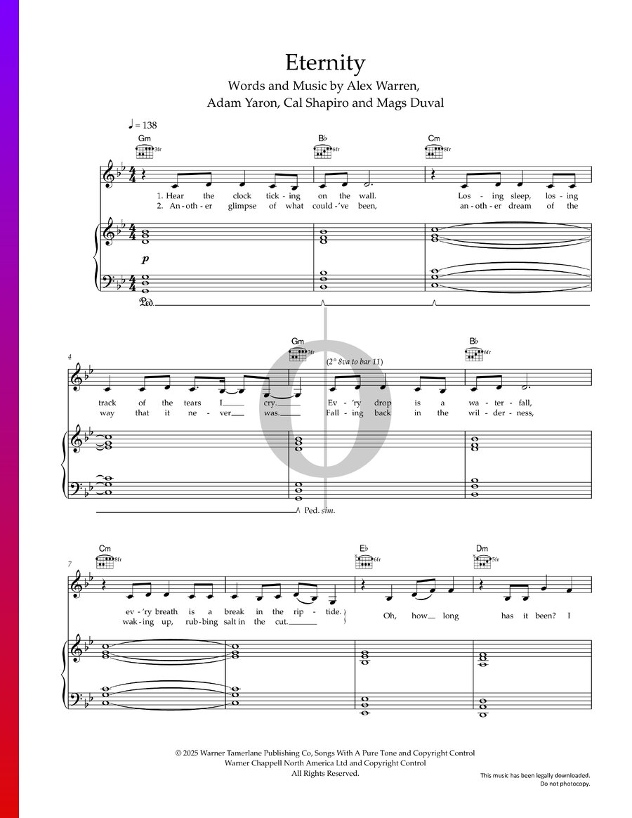 Eternity door Alex Warren | piano bladmuziek (Piano, Stem, Gitaar) - OKTAV
