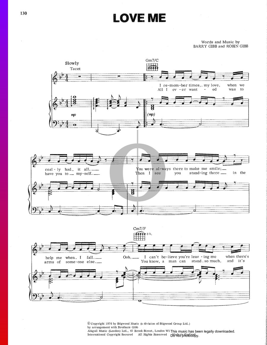 Love Me (Bee Gees) Piano Sheet Music - OKTAV