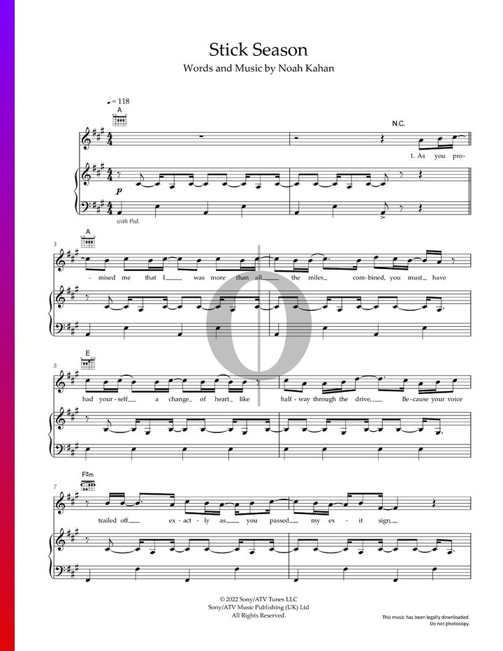 Stick Season (Noah Kahan) Piano Sheet Music - OKTAV