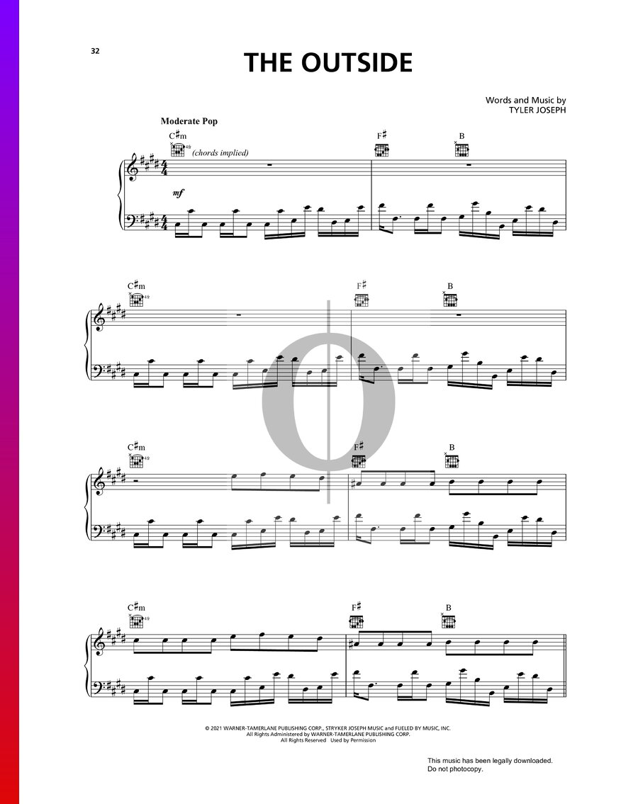 The Outside (Twenty One Pilots) Piano Sheet Music - OKTAV