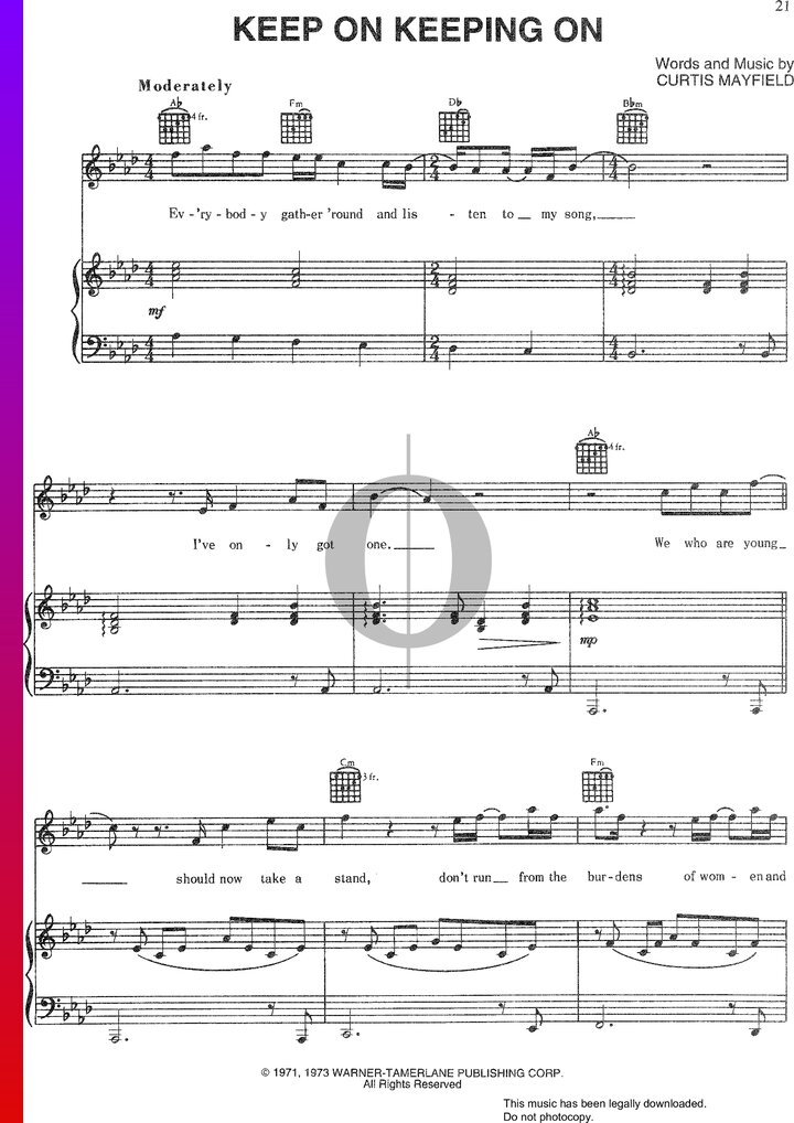 Keep On Keeping On (Curtis Mayfield) Piano Sheet Music - OKTAV