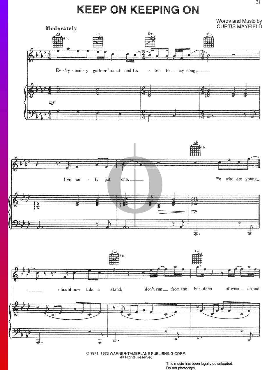 Keep On Keeping On (Curtis Mayfield) Piano Sheet Music - OKTAV