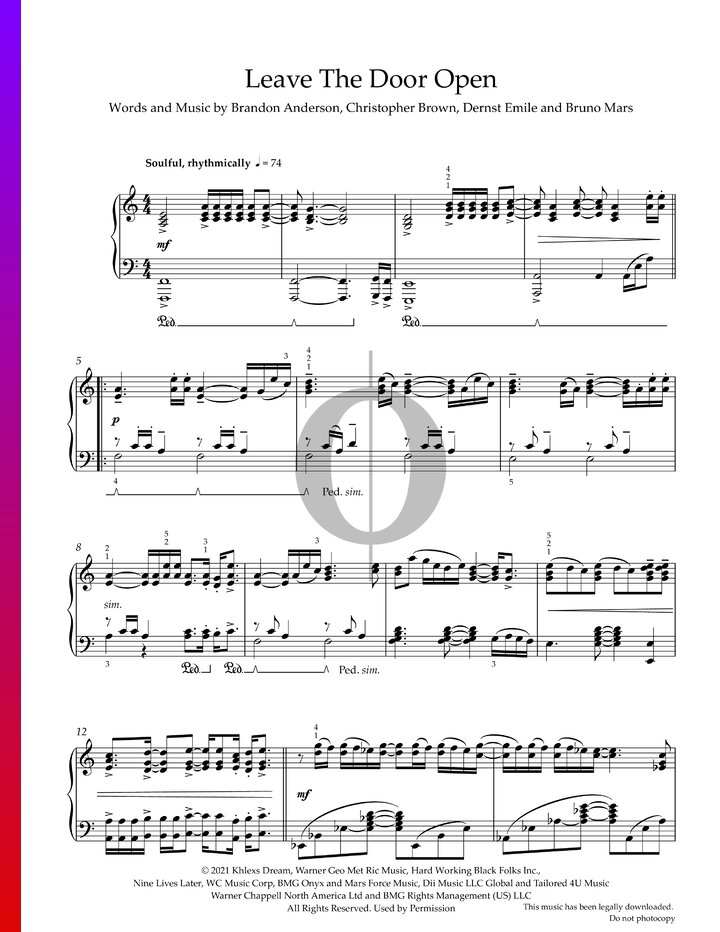 Leave The Door Open (Silk Sonic) Piano Sheet Music - OKTAV