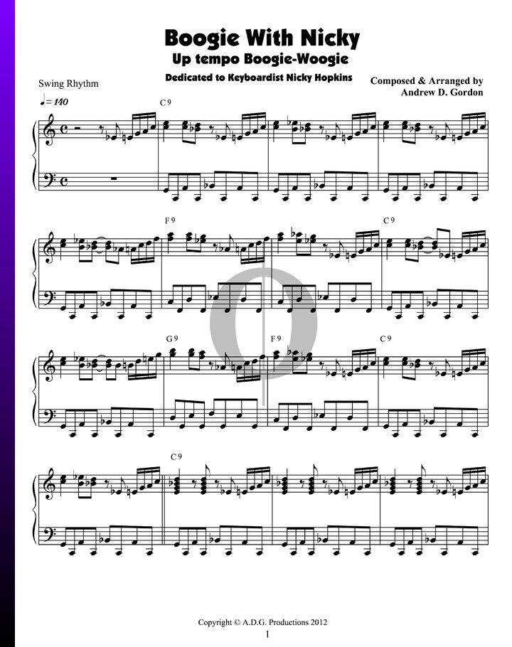 Boogie With Nicky (Andrew D. Gordon) Piano Sheet Music - OKTAV