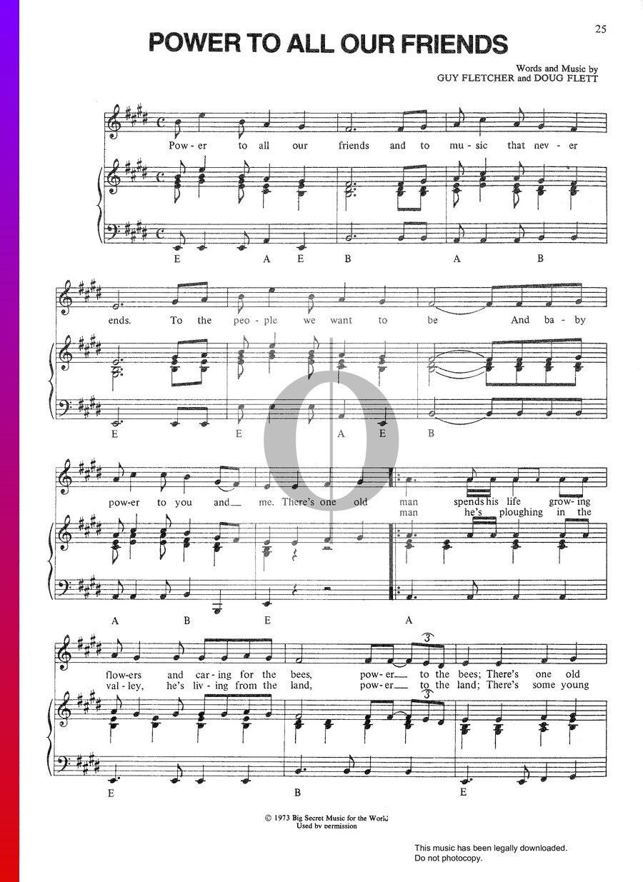 Power To All Our Friends (Cliff Richard) Piano Sheet Music - OKTAV