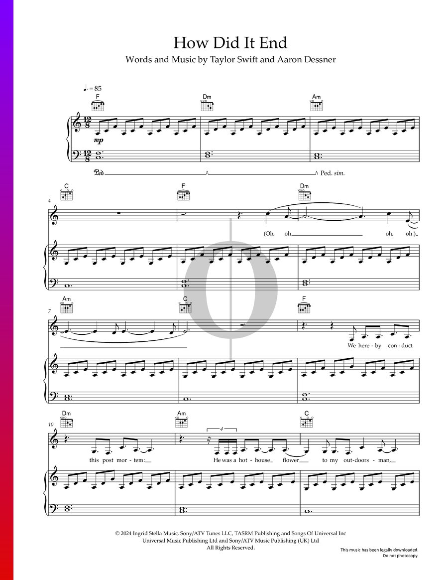 How Did It End? (Taylor Swift) Piano Sheet Music - OKTAV