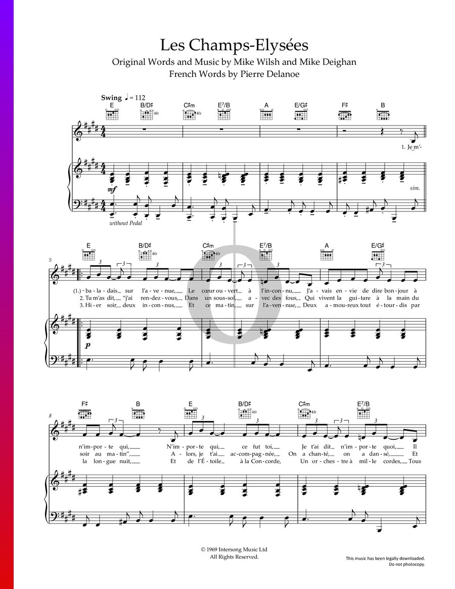 Les Champs-Élysées » Joe Dassin - Partituras de piano - OKTAV