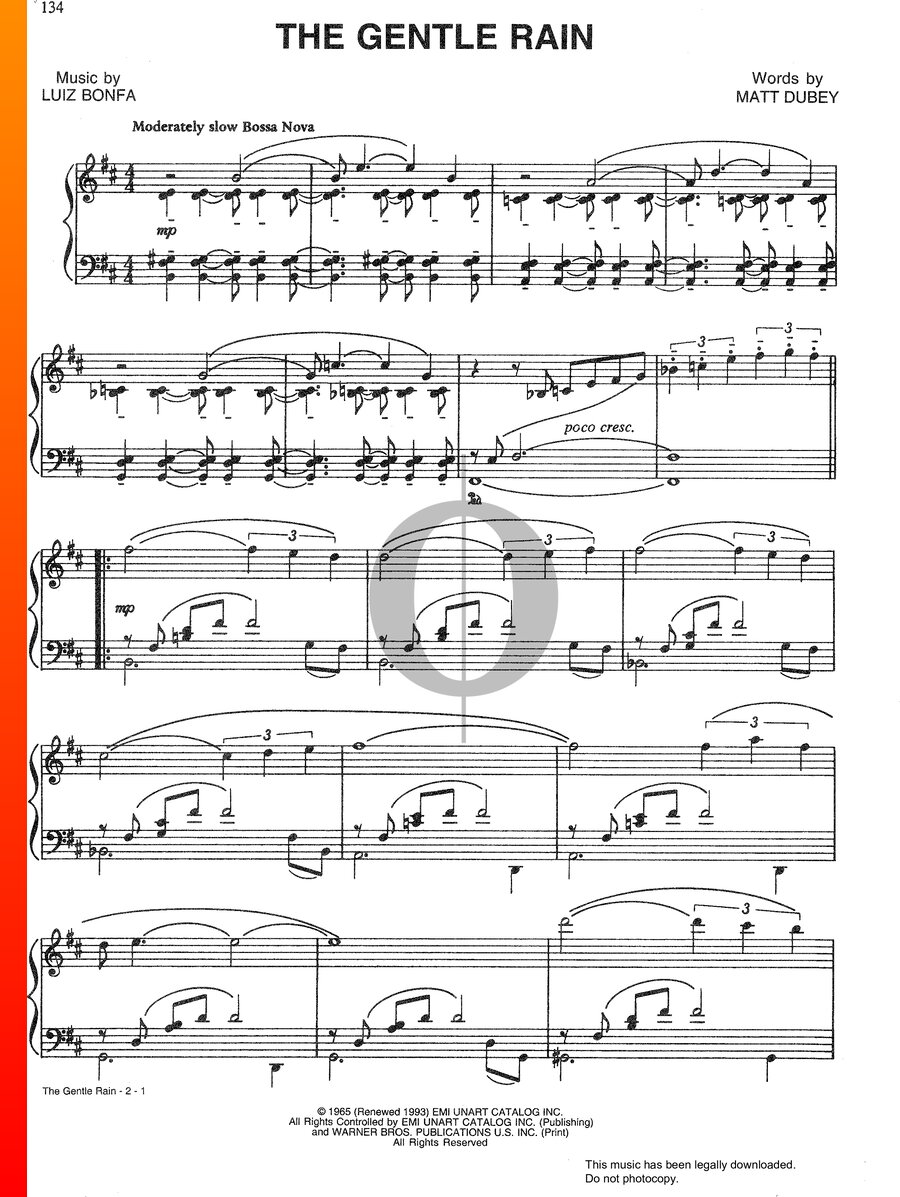Gentle Rain » Luiz Bonfá - Partituras de piano - OKTAV
