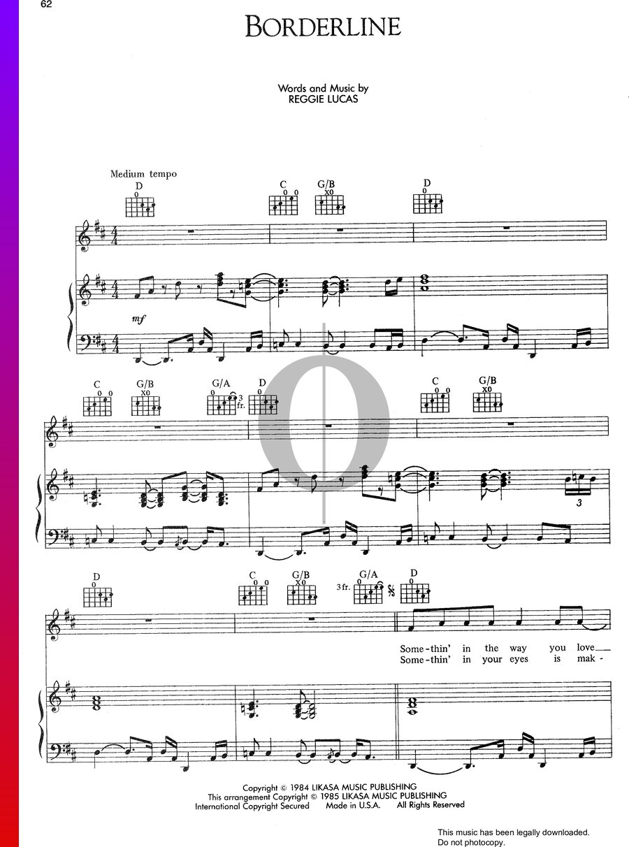 Borderline (Madonna) Piano Sheet Music - OKTAV
