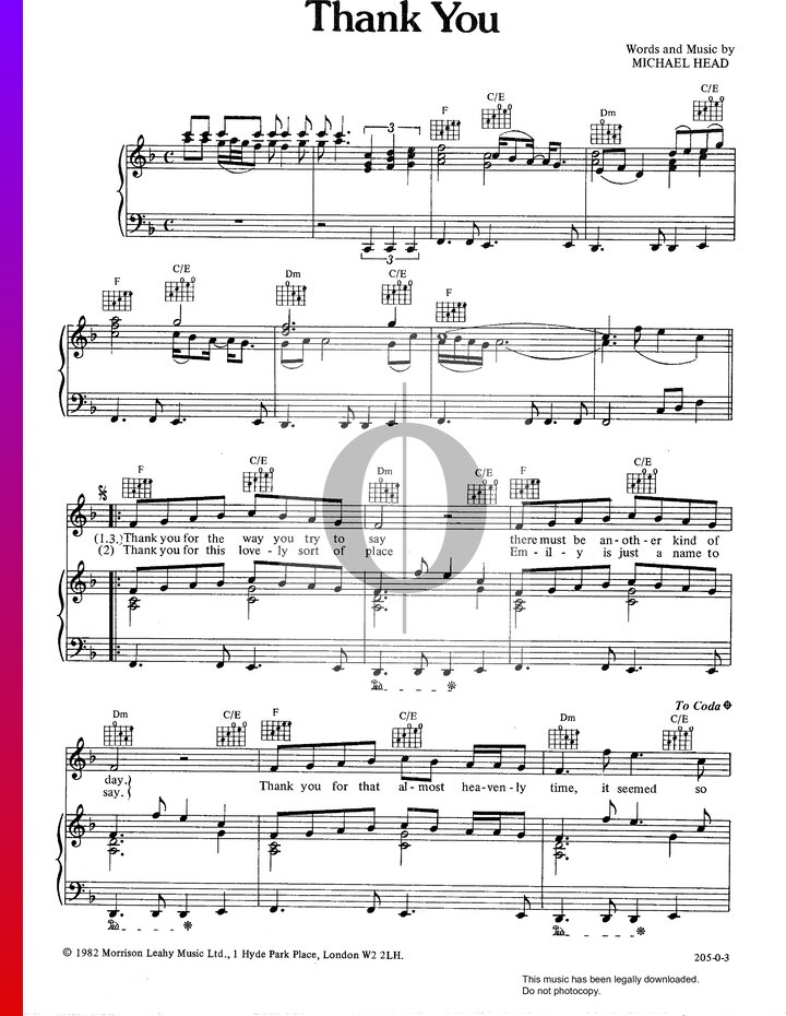 Thank You (Pale Fountains) Piano Sheet Music - OKTAV