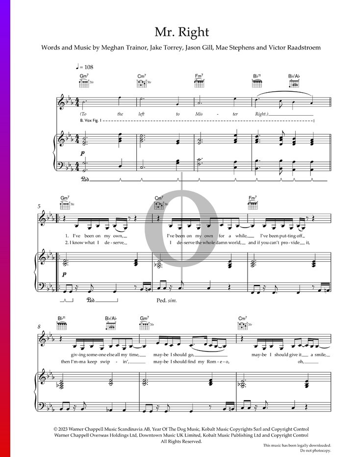 Mr. Right (Mae Stephens, Meghan Trainor) Piano Sheet Music - OKTAV
