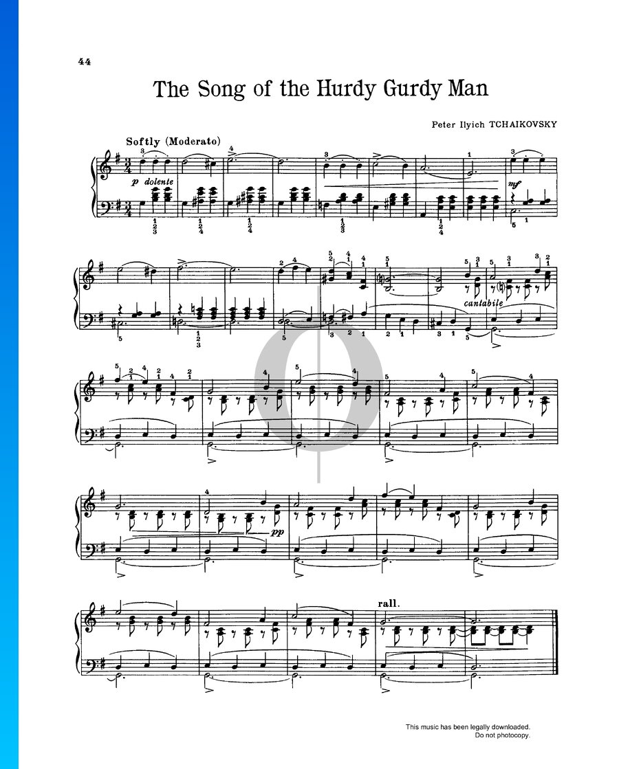 The Song Of The Hurdy Gurdy Man (Pjotr Iljitsch Tschaikowski) Piano ...