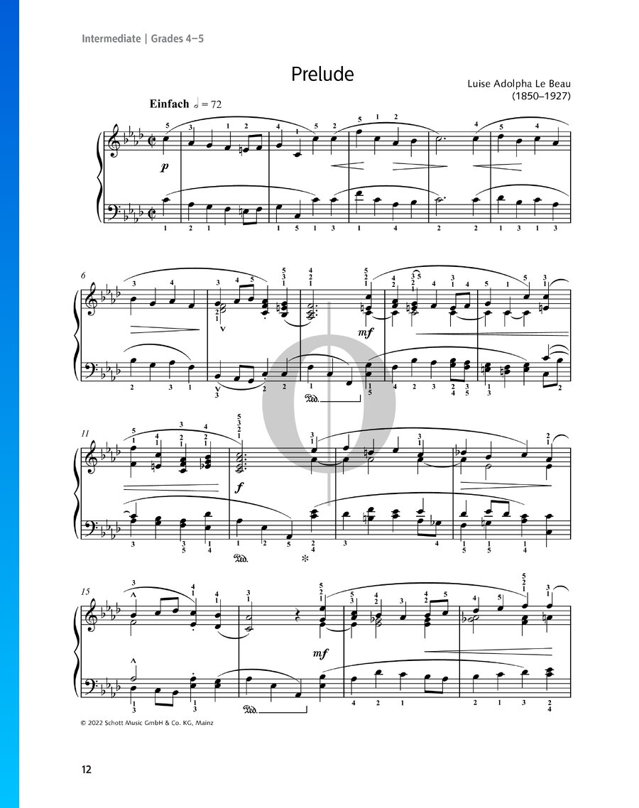 Prelude, Op. 12 No. 7 (Luise Adolpha Le Beau) Piano Sheet Music - OKTAV