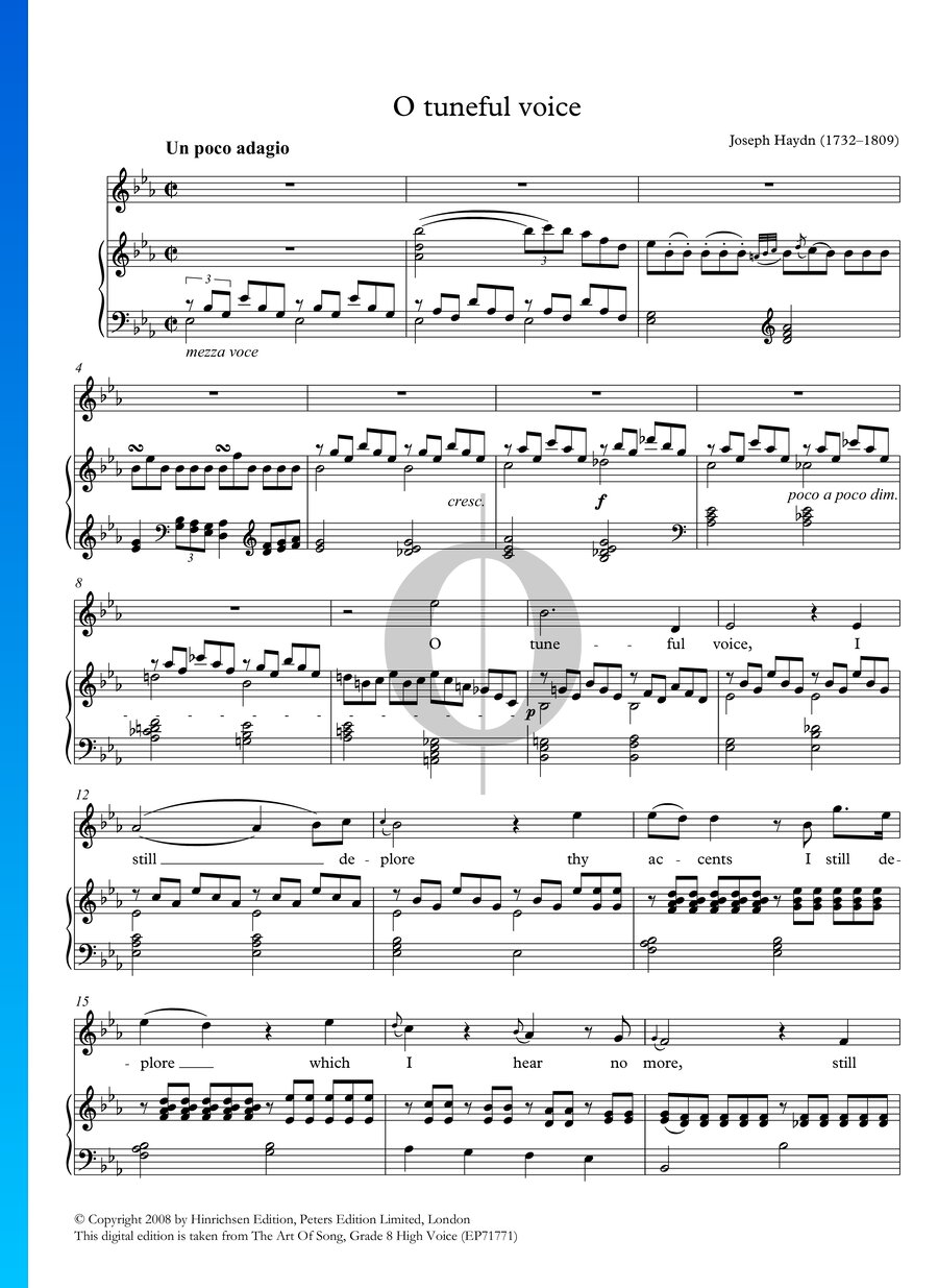 O tuneful Voice, Hob. XXVIa: 42 (Franz Joseph Haydn) Piano Sheet Music ...