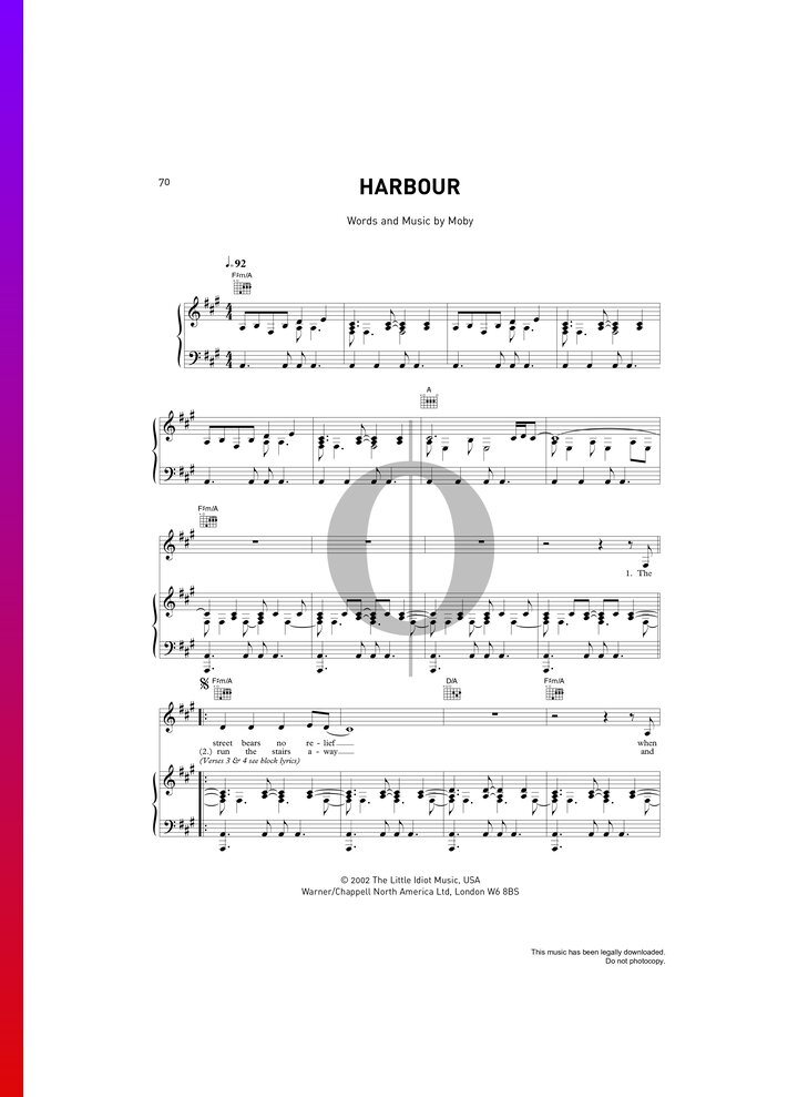 Harbour (Moby) Piano Sheet Music - OKTAV