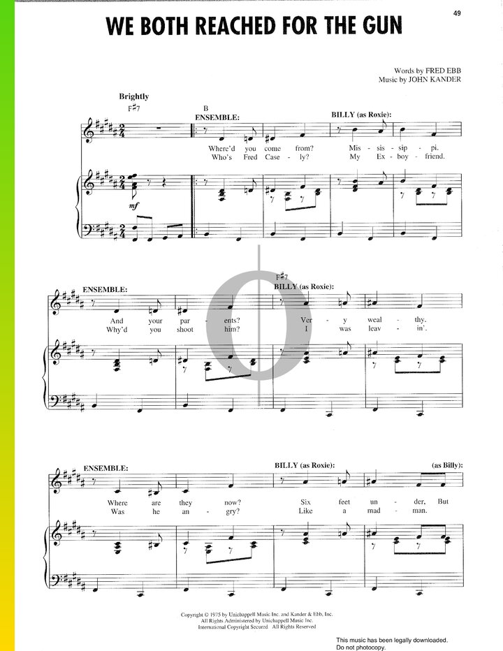 We Both Reached For The Gun (John Kander) Piano Sheet Music - OKTAV