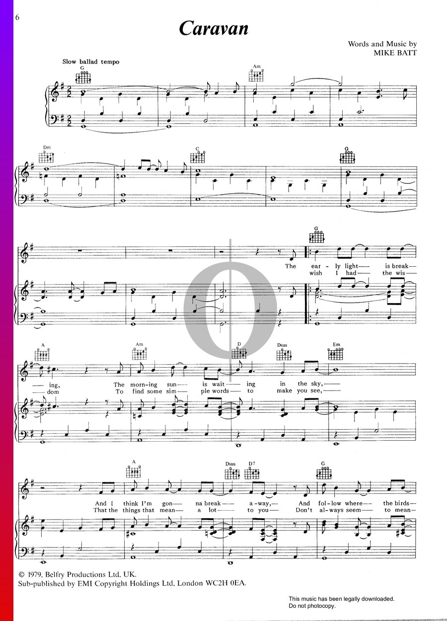 Caravan (Barbara Dickson) Piano Sheet Music - OKTAV
