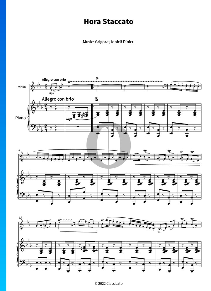 Hora Staccato (Grigoraș Dinicu) Piano Sheet Music - OKTAV