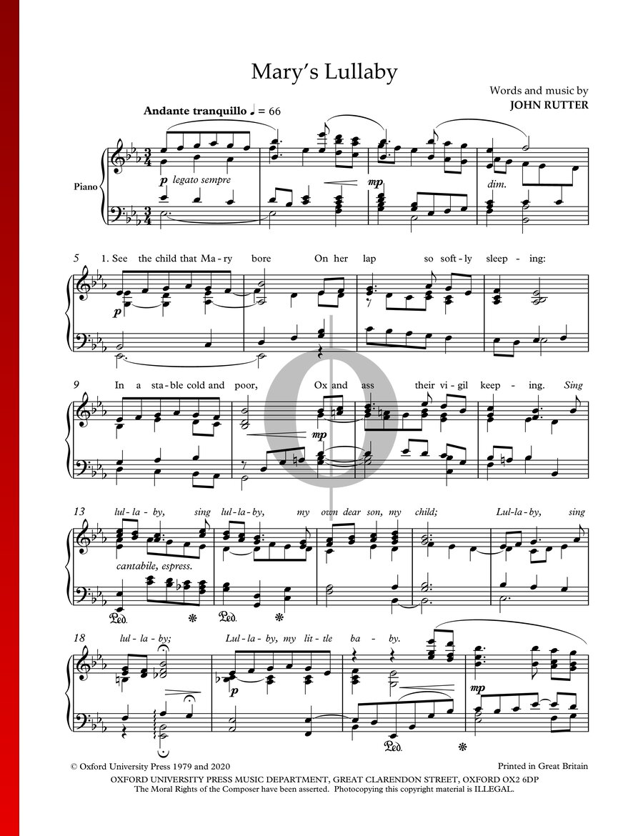 Mary's Lullaby (with Epilogue) (John Rutter) Piano Sheet Music - OKTAV