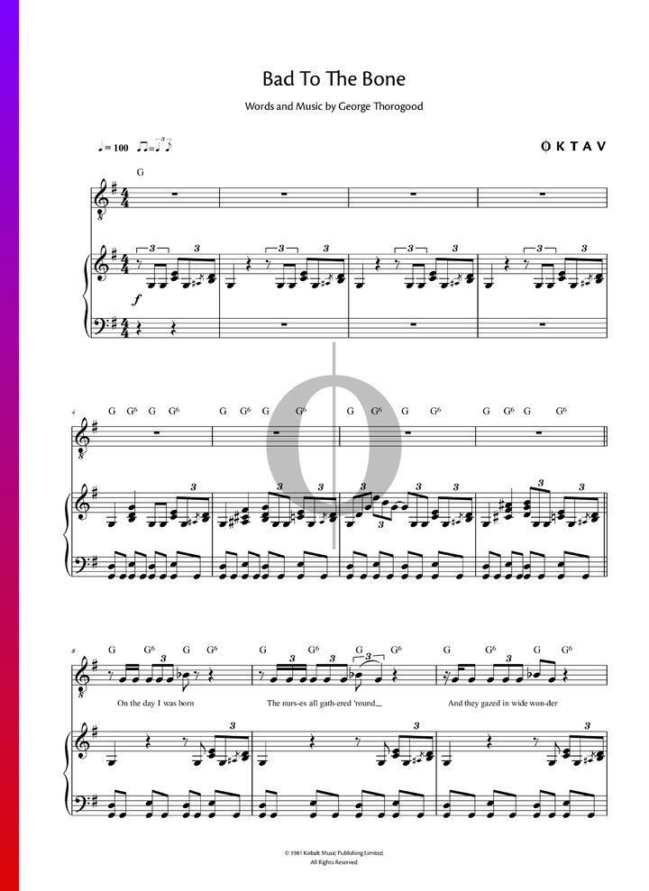 Bad To The Bone (George Thorogood & The Destroyers) Piano Sheet Music ...
