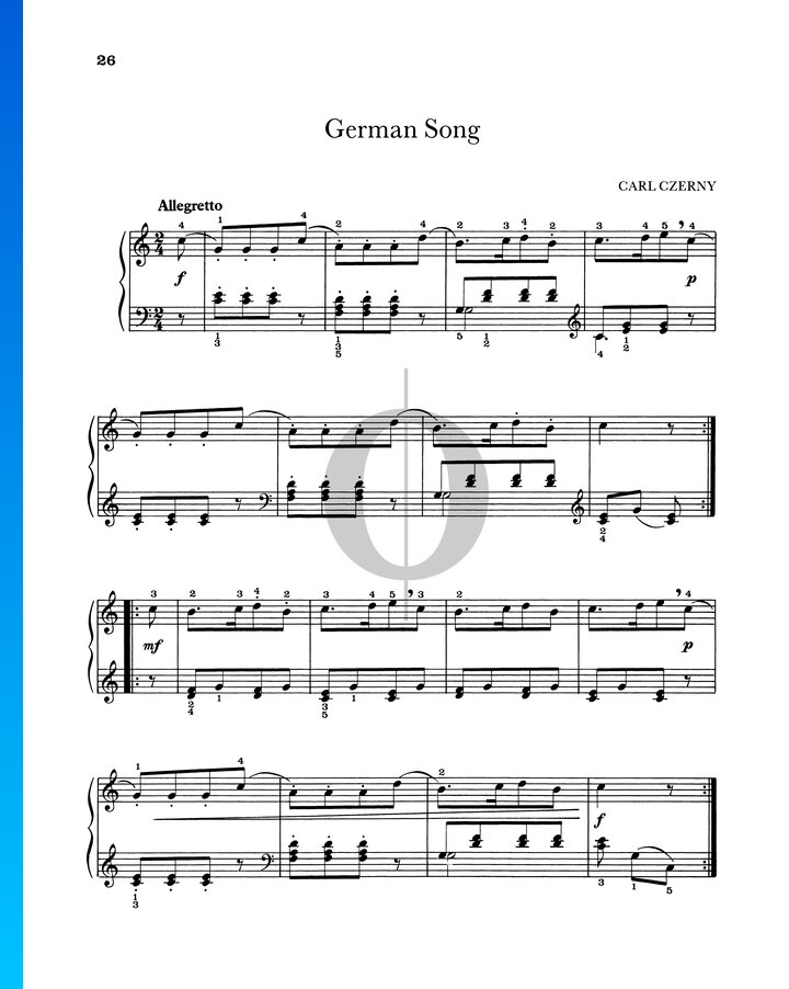German Song (Carl Czerny) Piano Sheet Music - OKTAV