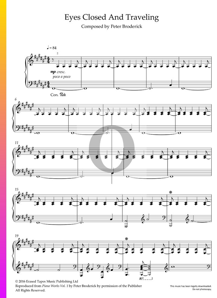 Eyes Closed And Traveling (Peter Broderick) Piano Sheet Music - OKTAV