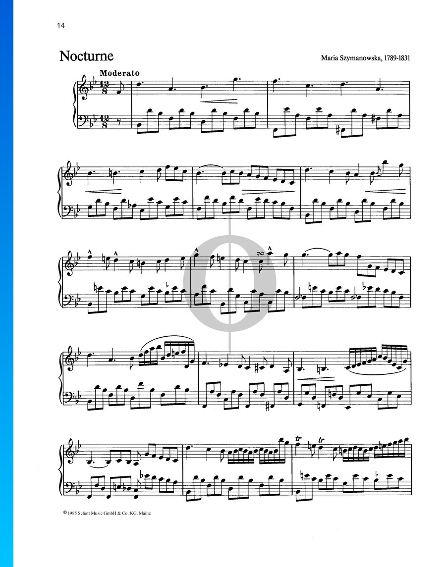 Nocturne in B-flat Major (Maria Szymanowska) Piano Sheet Music - OKTAV